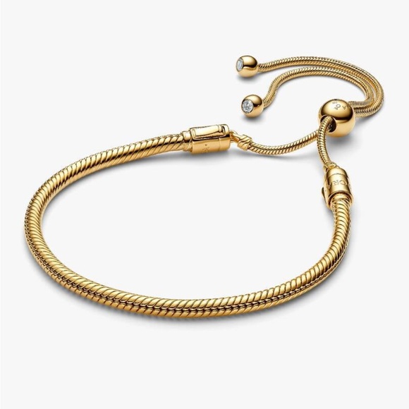 Jewelry | Authentic 14k Gold Plated Pandora Snake Chain Slider Charm ...